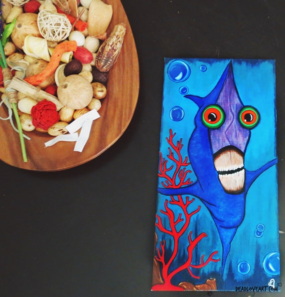 Cartoon Fish Painting on Canvas Something Fishy 8 X 16 | Etsy