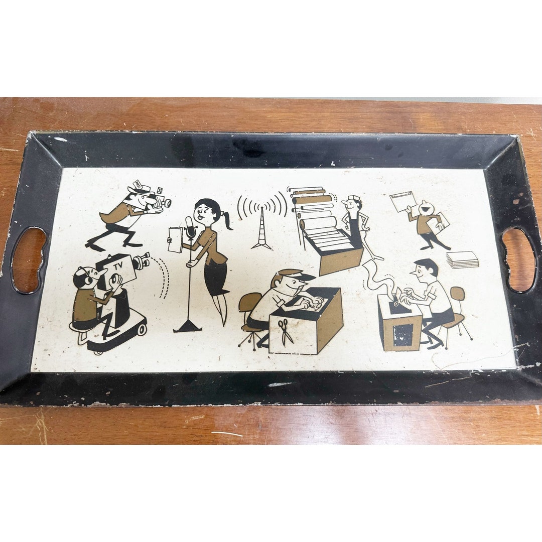 Vintage Mid Century MCM 1950s / 1960s Media Journalism Art Toleware ...