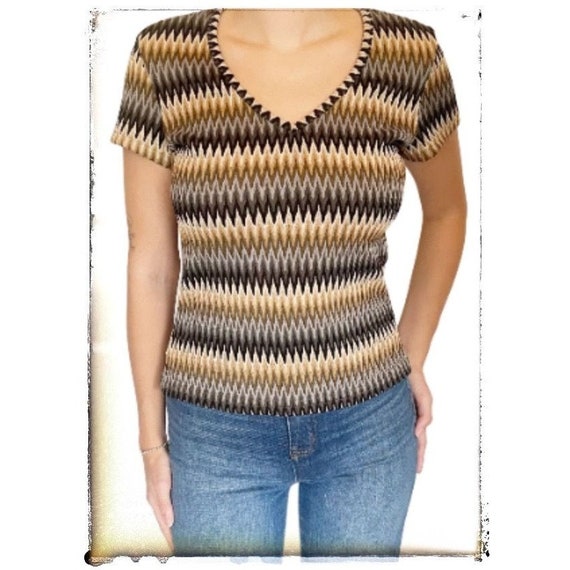 Vintage A. BYER California Zig Zag V Neck Short Sleev… - Gem