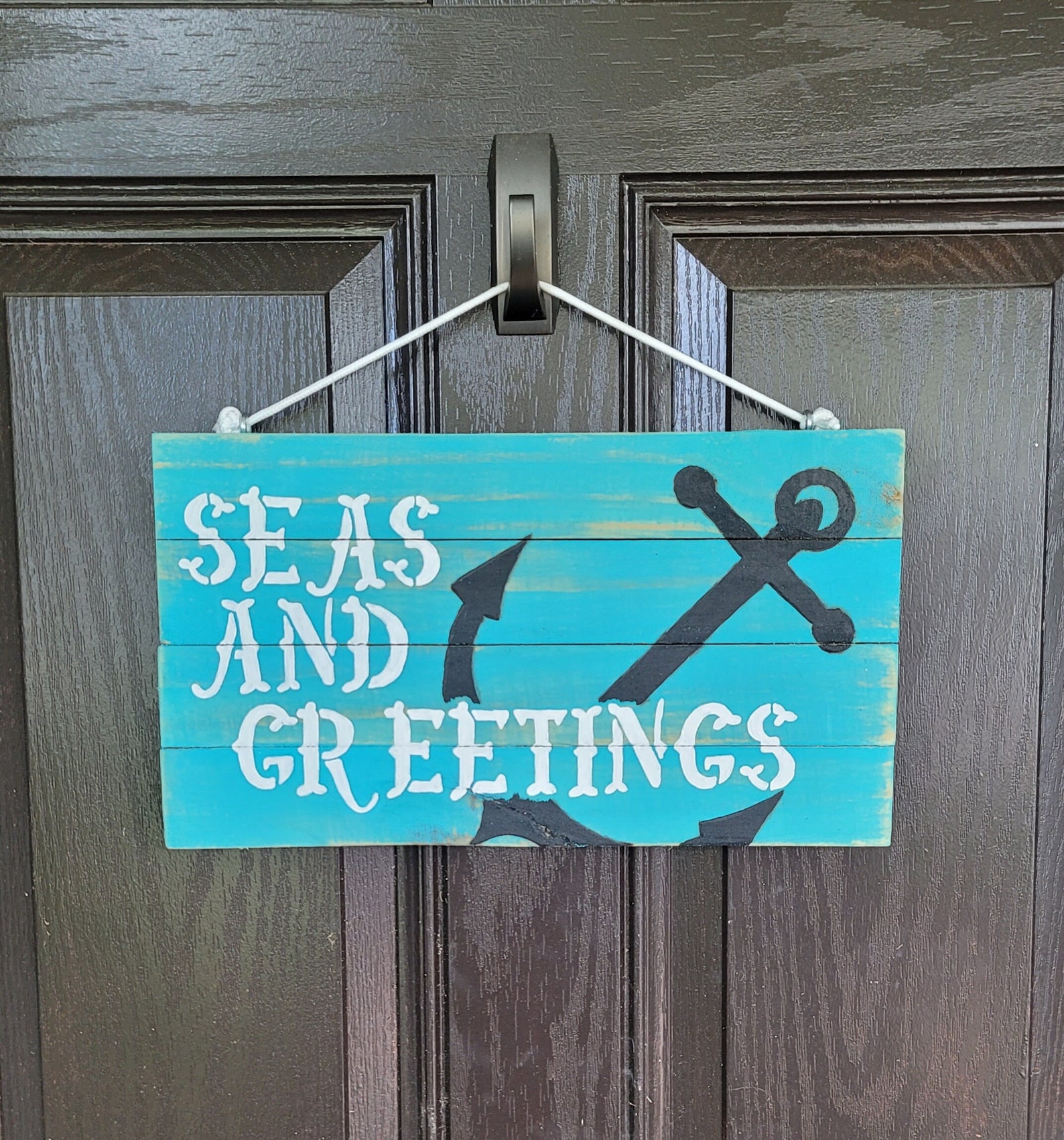 Seas and Greetings Sign Handmade Beach Sign Beach Art - Etsy
