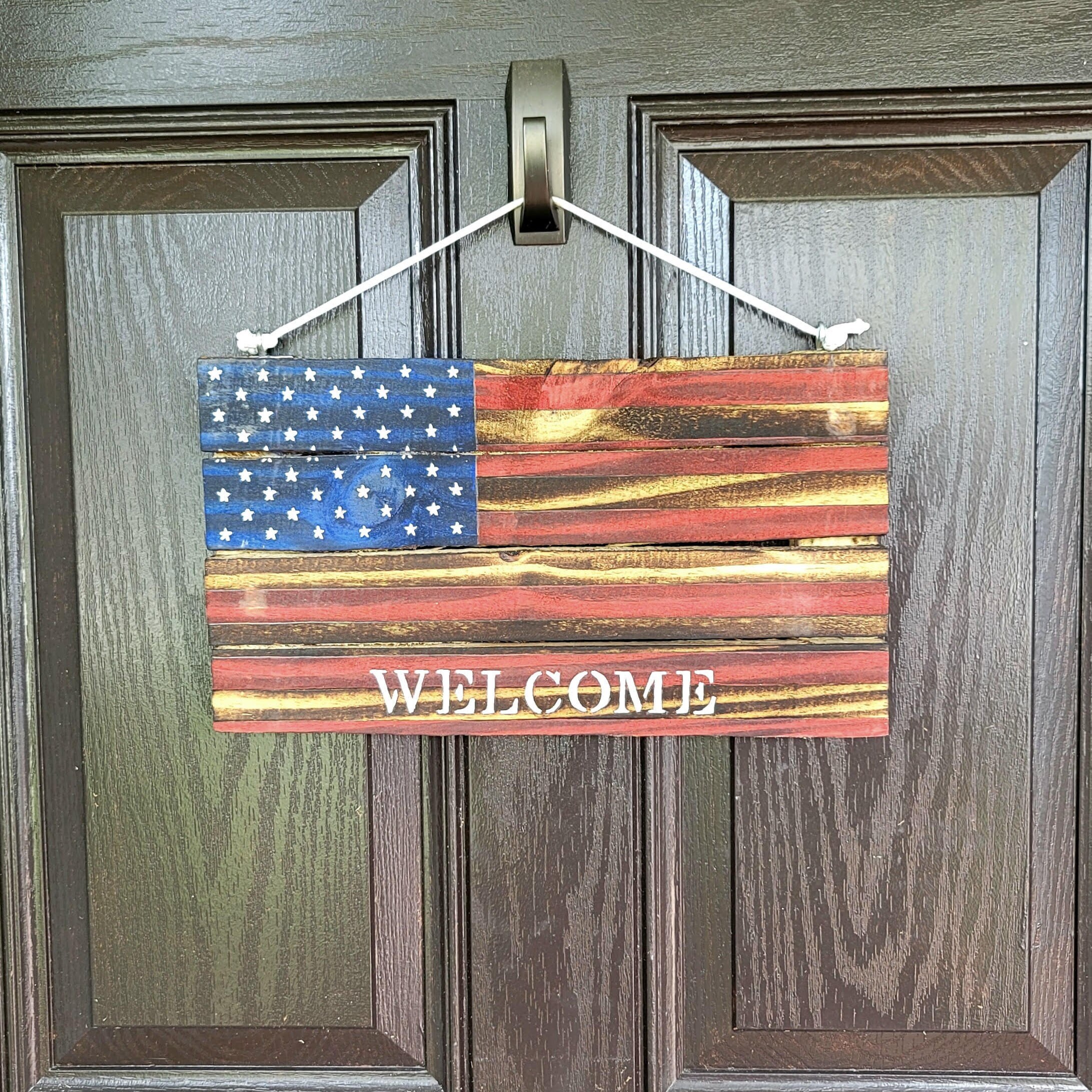 Welcome Sign - Handmade Wooden American Flag - Block Letters - Art Work ...