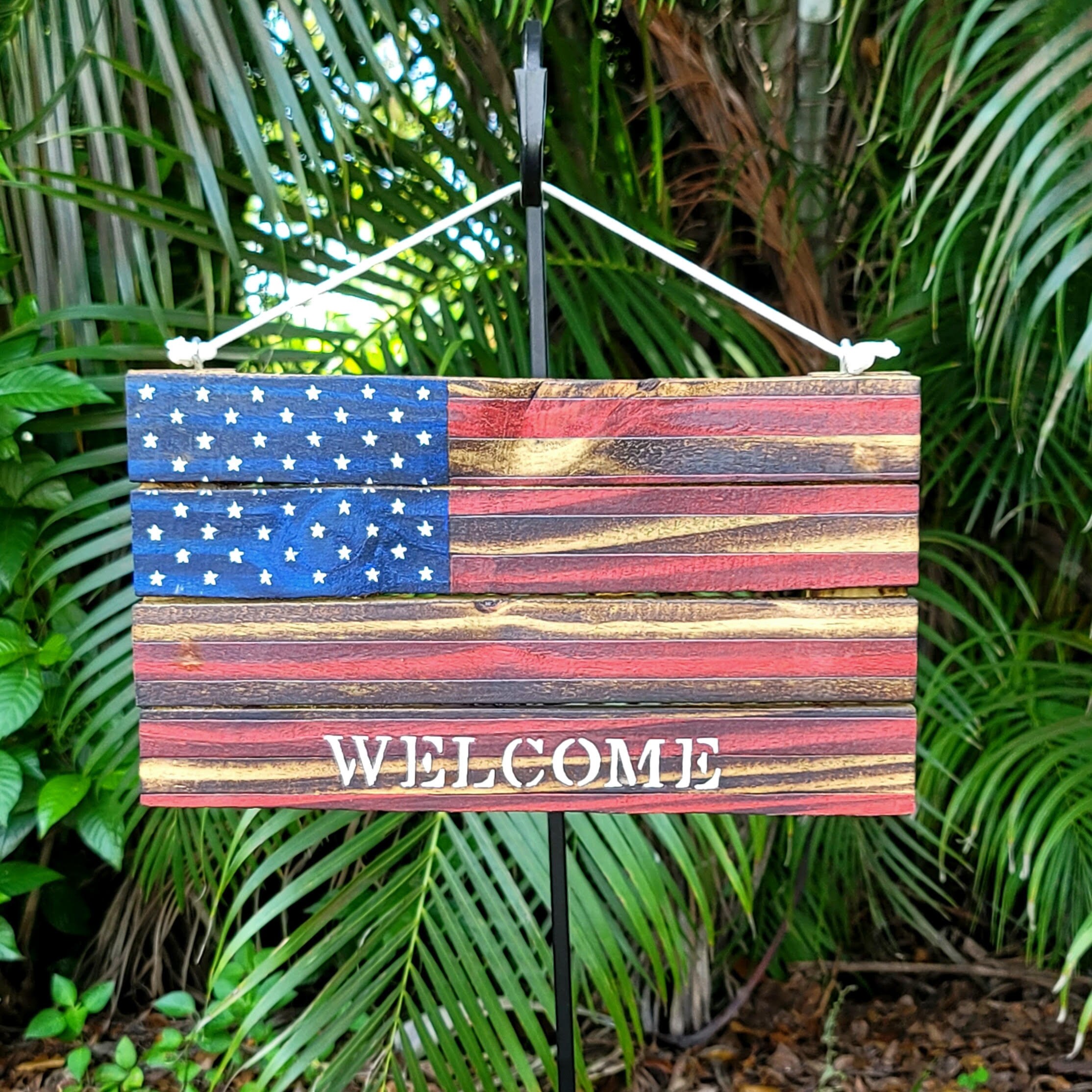 Welcome Sign - Handmade Wooden American Flag - Block Letters - Art Work ...
