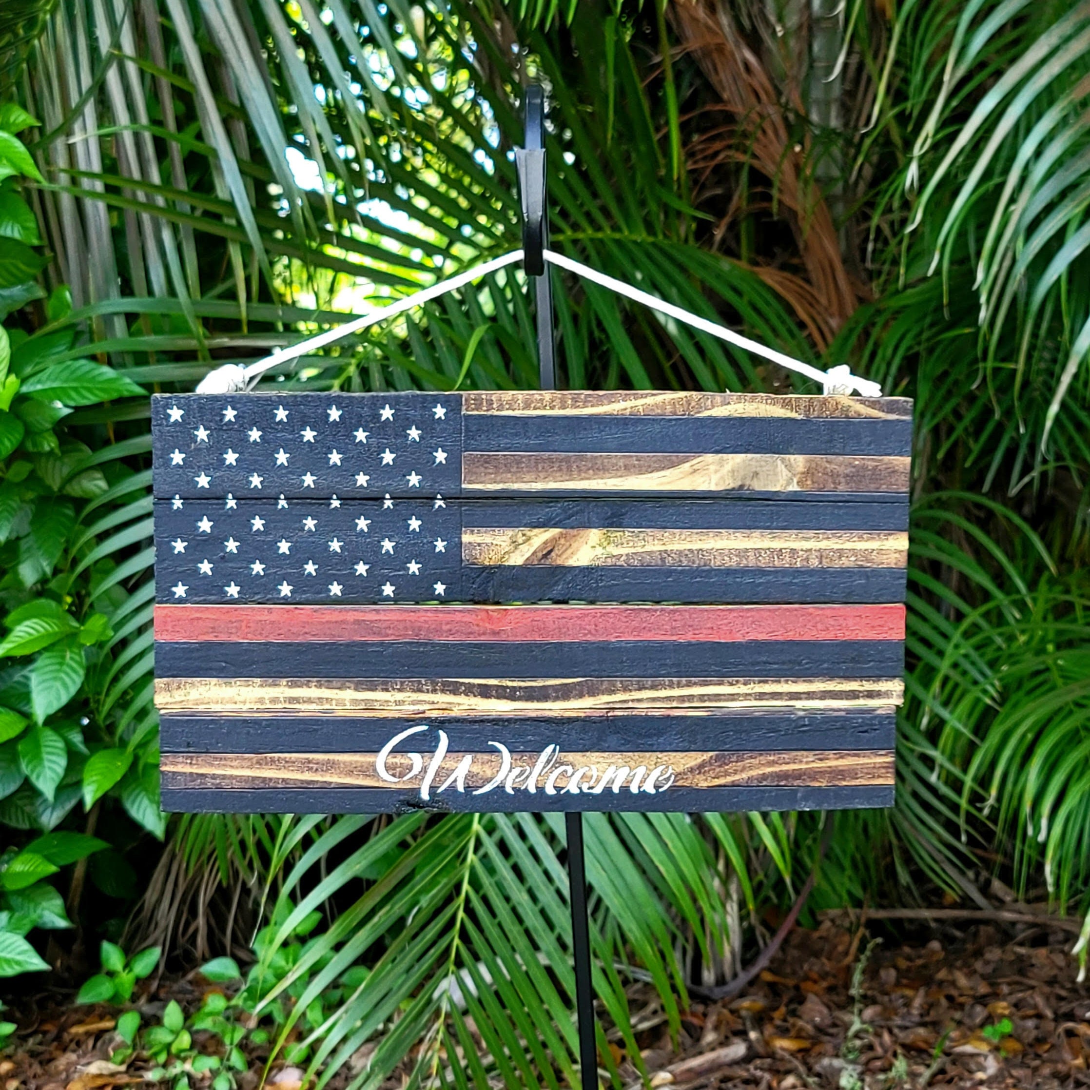 Red Line Welcome Sign Cursive Letters Handmade Wooden - Etsy