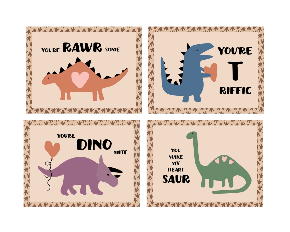 Dino-mite Dinosaur Printable Valentine Cards | Etsy