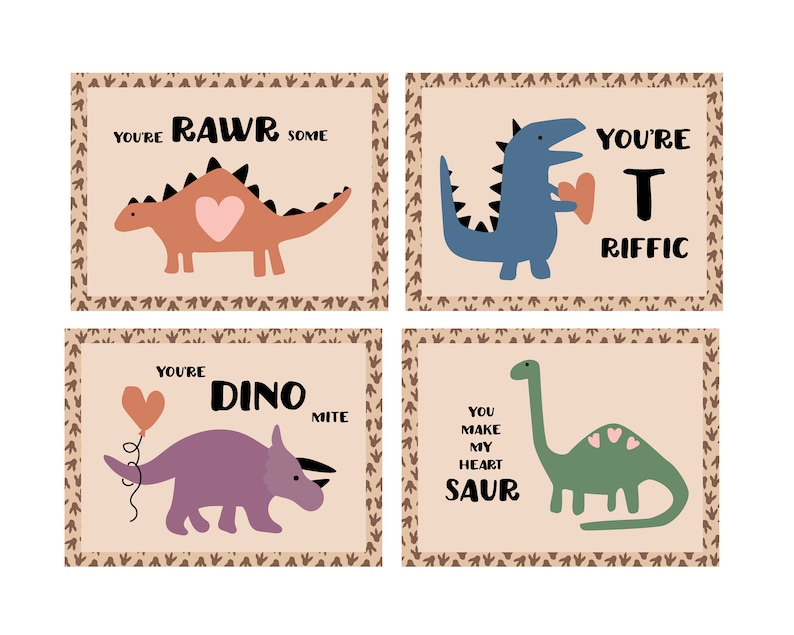 Dino-mite Dinosaur Printable Valentine Cards | Etsy