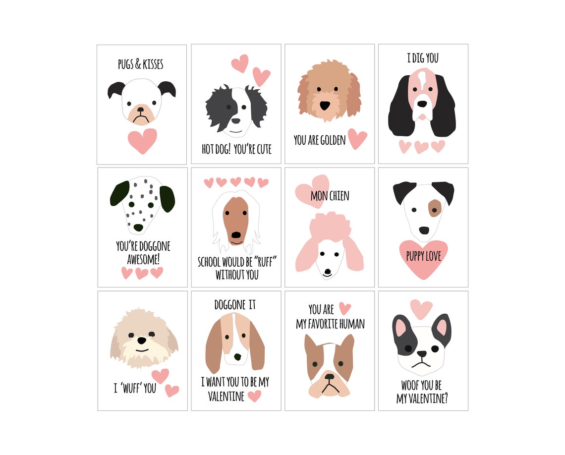 Pink Puppy Dog Printable Valentine Cards | Etsy