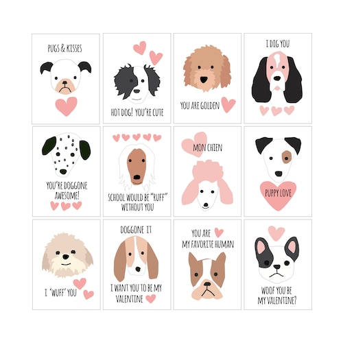 Puppy Valentines Printable Valentine Cards for Kids - Etsy