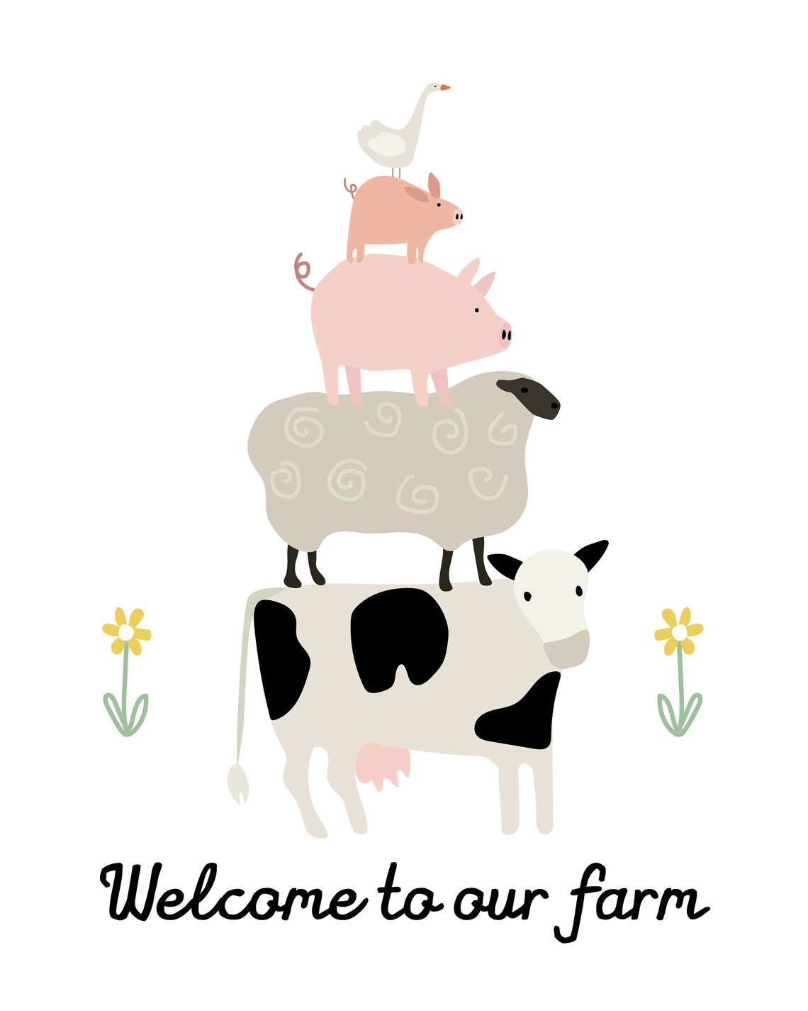 Farm Animals Party Posters Invitation and Thank You White - Etsy