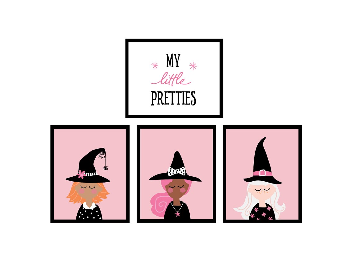 Pink Witch Faces Halloween Decor Wall Art Posters | Etsy
