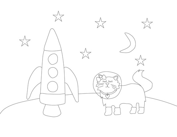 Space Cats Coloring Pages | Etsy