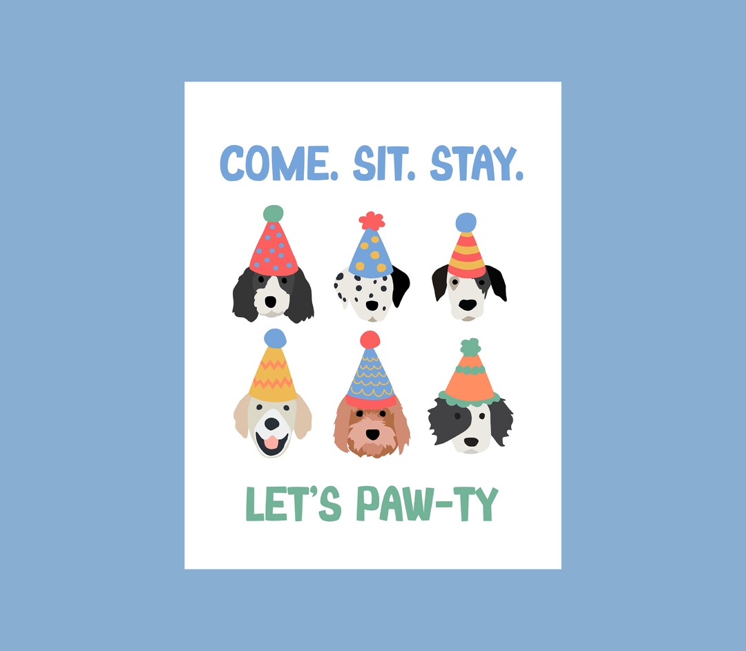 Puppy Dogs With Birthday Hats Party Decor Bundle: Posters, Cards, Cake ...