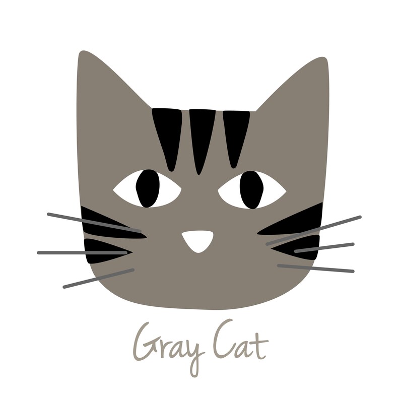 Kitty Cat Faces With Labels - Simple Cute Neutral Wall Art Posters ...
