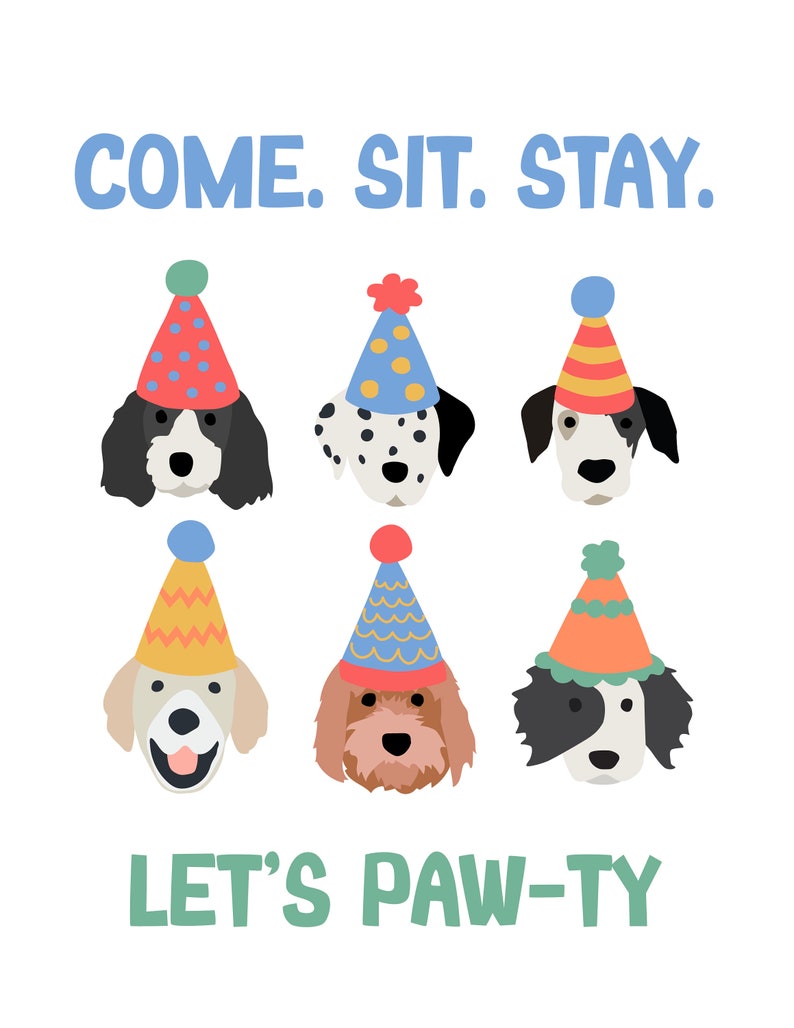 Puppy Dogs With Birthday Hats Party Decor Bundle: Posters, Cards, Cake ...