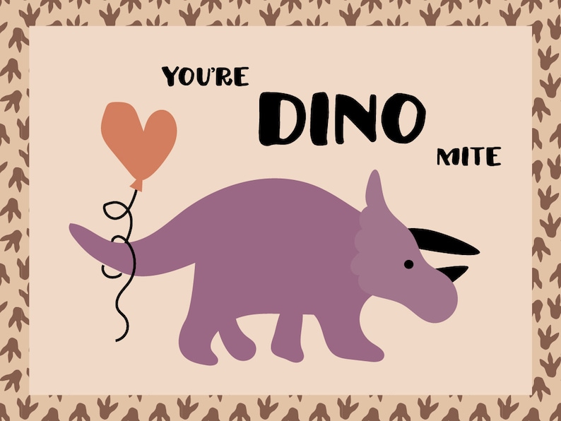 Dino-mite Dinosaur Printable Valentine Cards | Etsy
