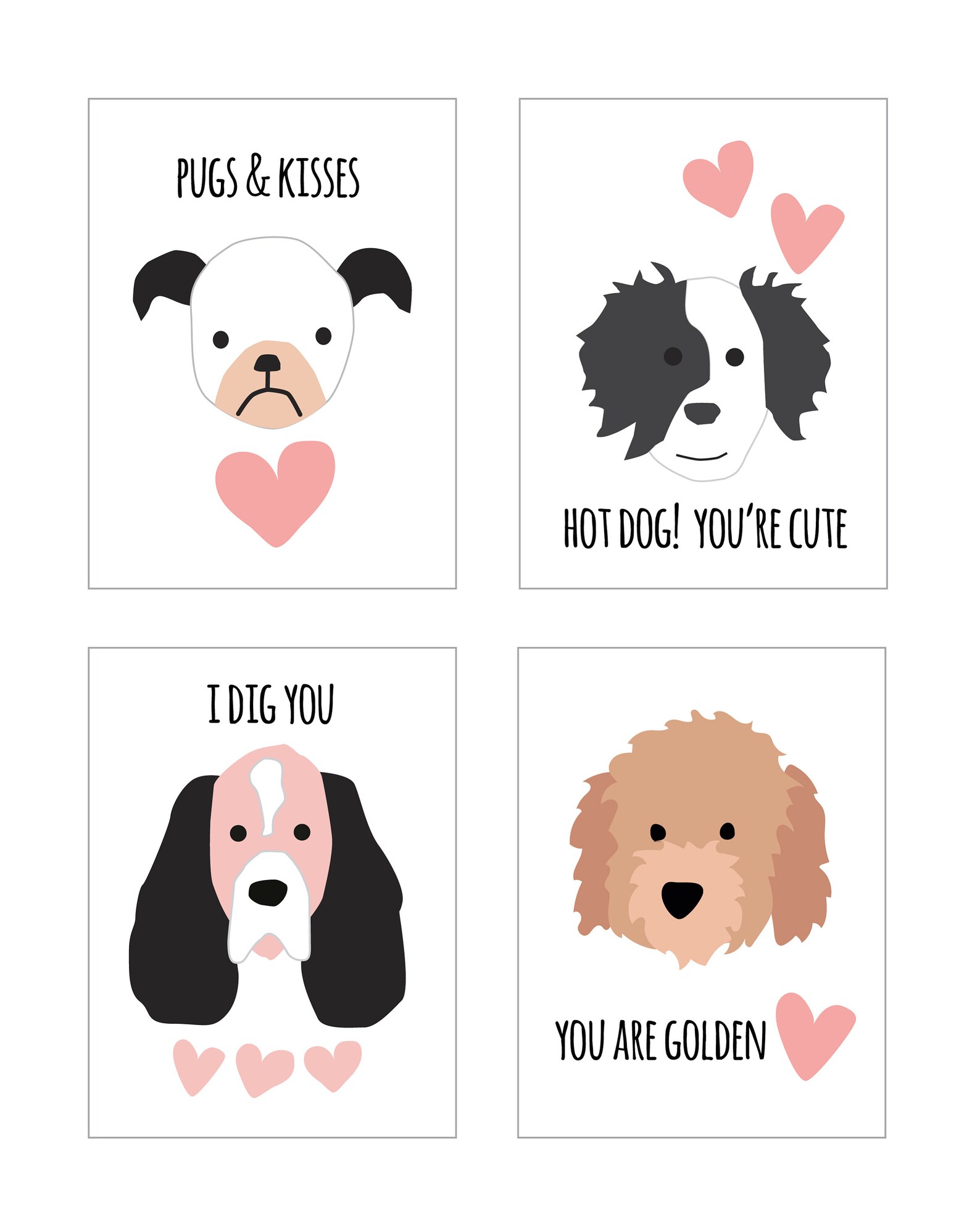 Pink Puppy Dog Printable Valentine Cards | Etsy