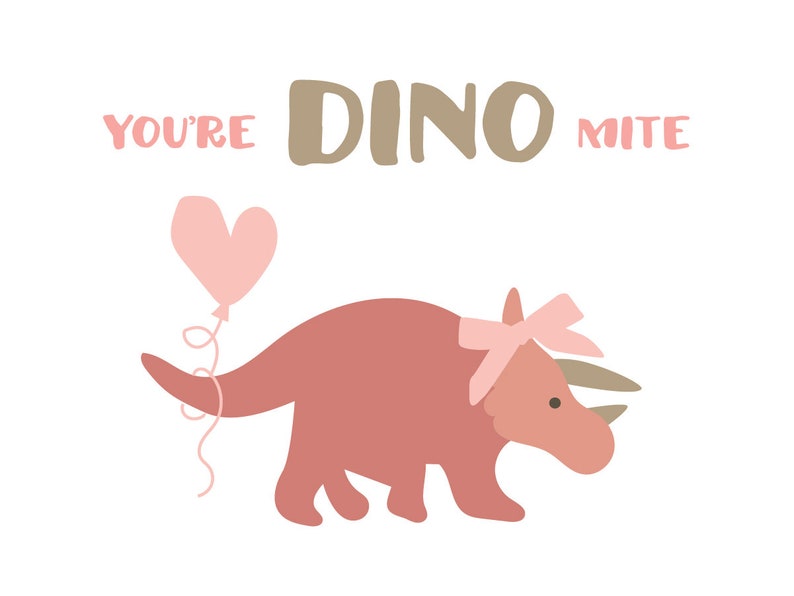 Dino-mite Pink Dinosaur Printable Valentine Cards | Etsy