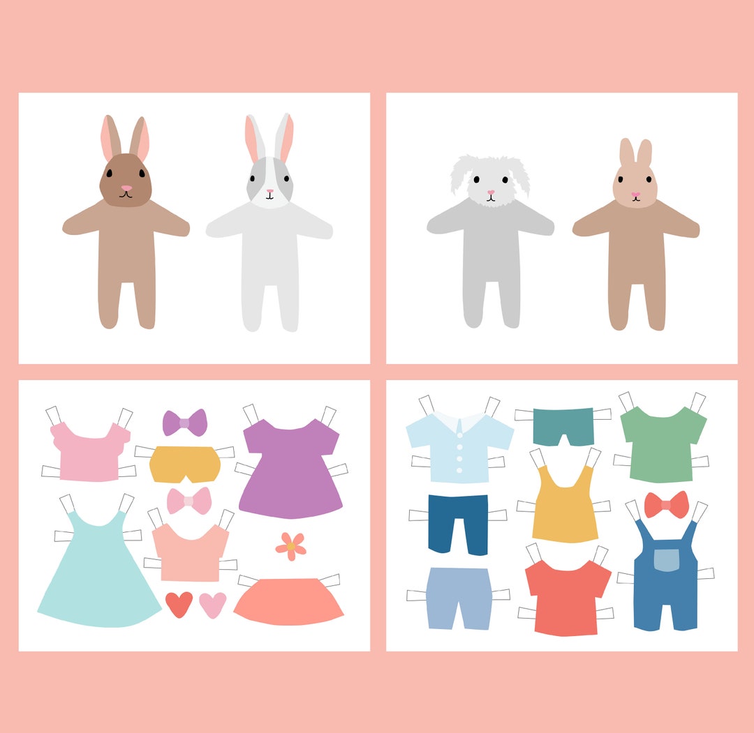 Bunny Paper Dolls Coloring Pages - Etsy