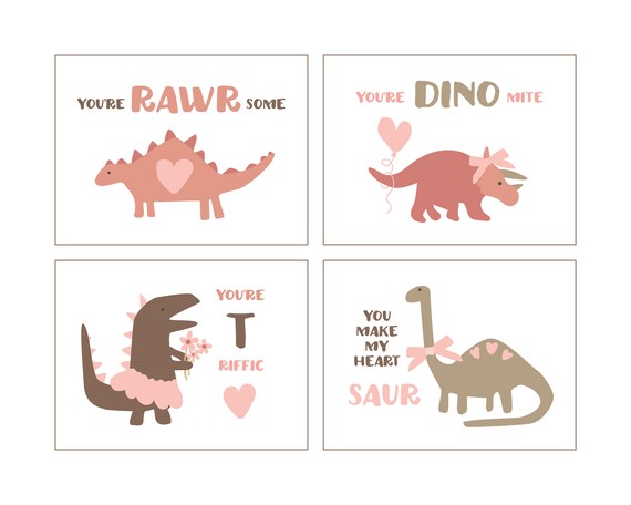 Dino-mite Pink Dinosaur Printable Valentine Cards | Etsy