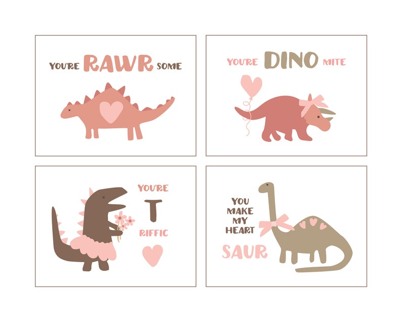 Dino-mite Pink Dinosaur Printable Valentine Cards | Etsy