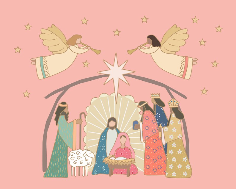 Joy to the World Nativity Baby Jesus Angels Christmas Wall Art Poster ...