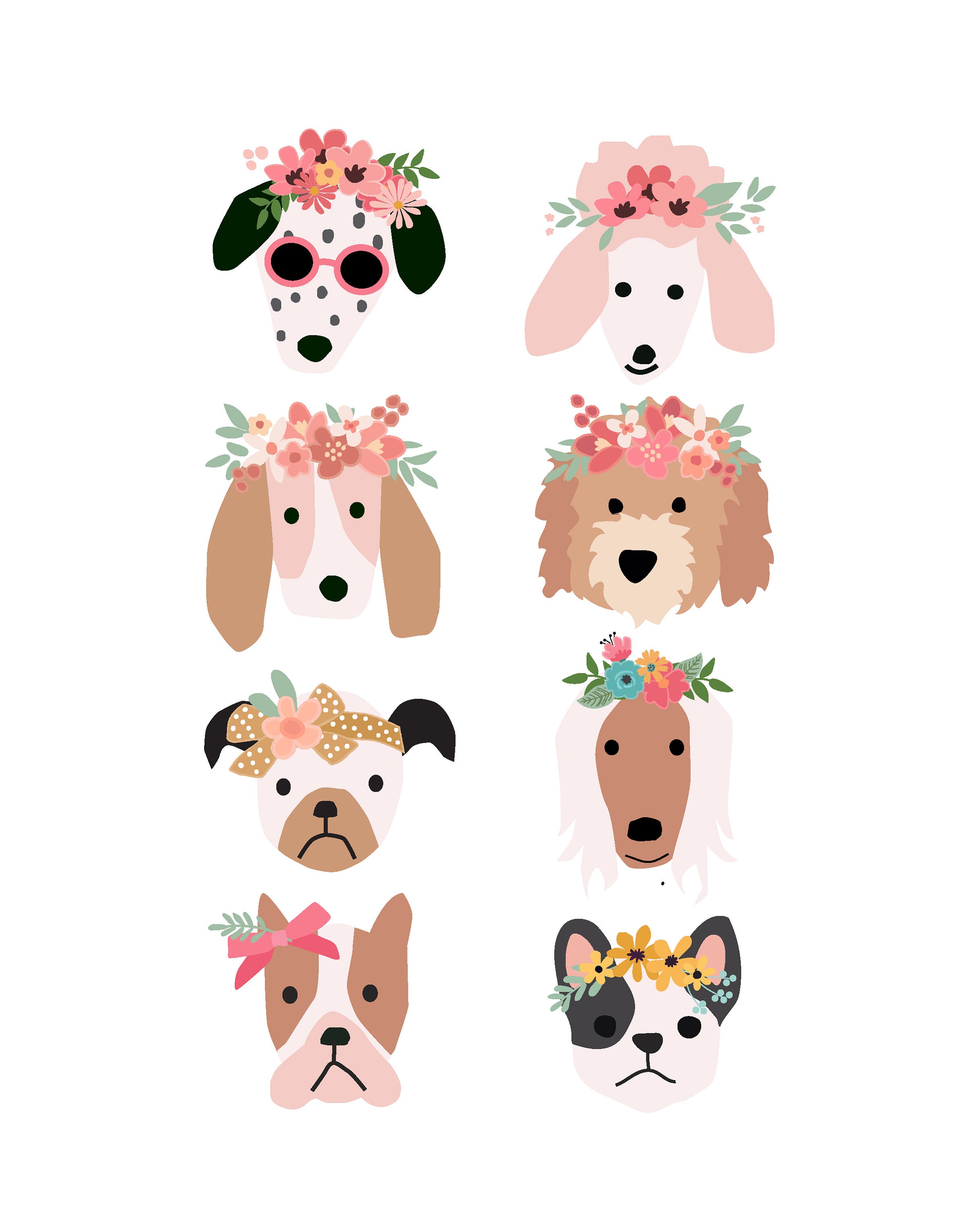 Puppy Dog Faces With Flower Crowns Posters for Party and | Etsy