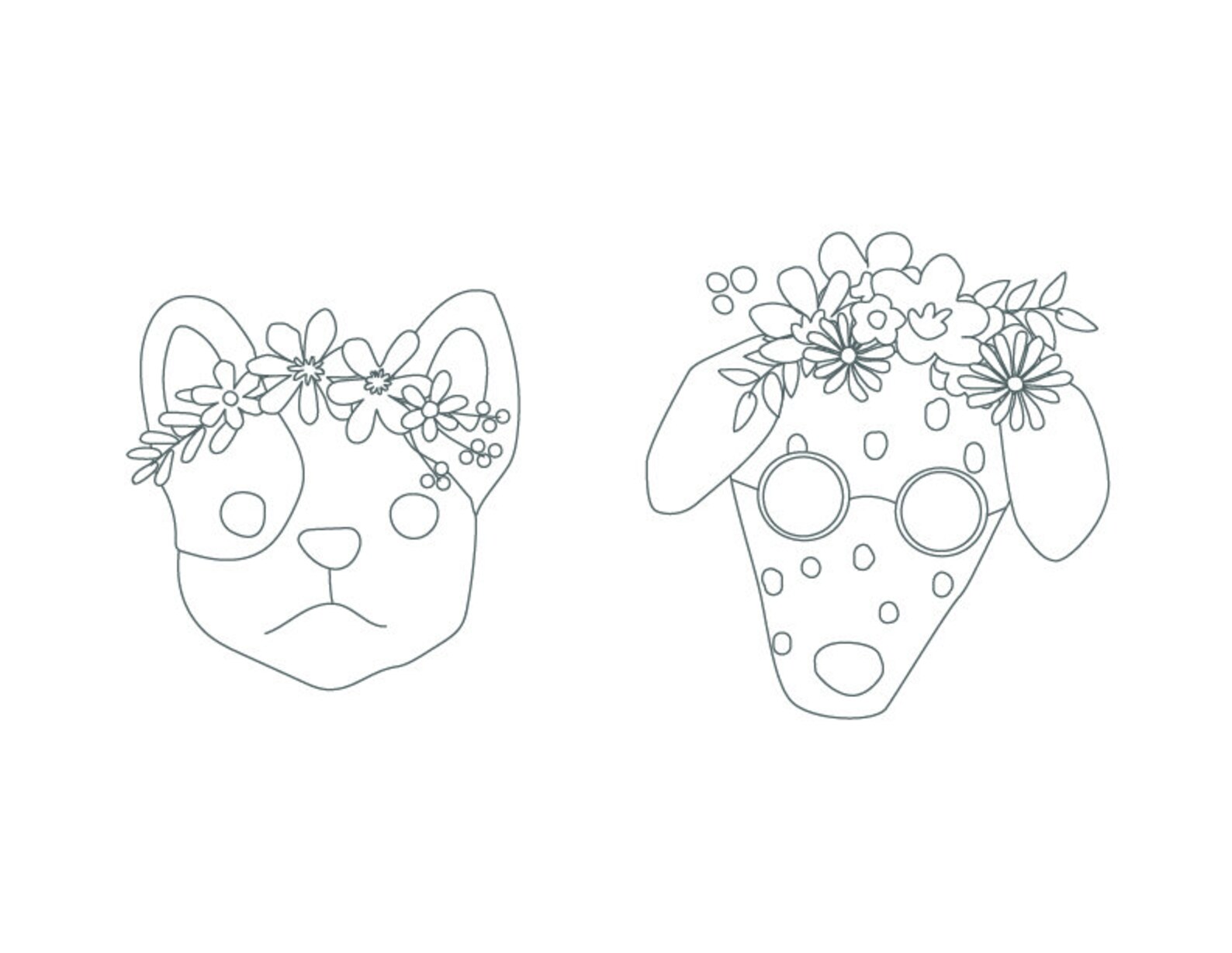 Flower Puppies Coloring Pages 5x7 - Etsy