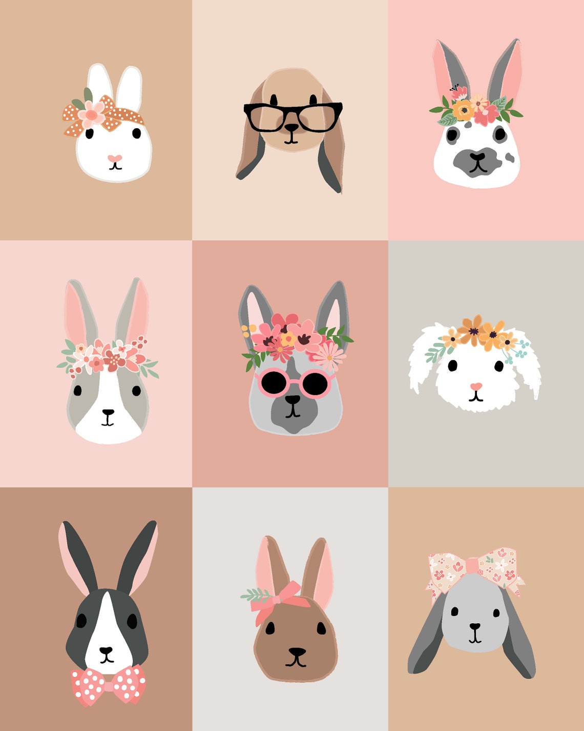 Bunny Rabbit Faces Patchwork Wall Art - Etsy