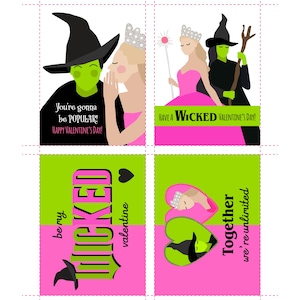 Wicked Inspired Pink and Green Witch and Princess Valentine's Day Cards ...