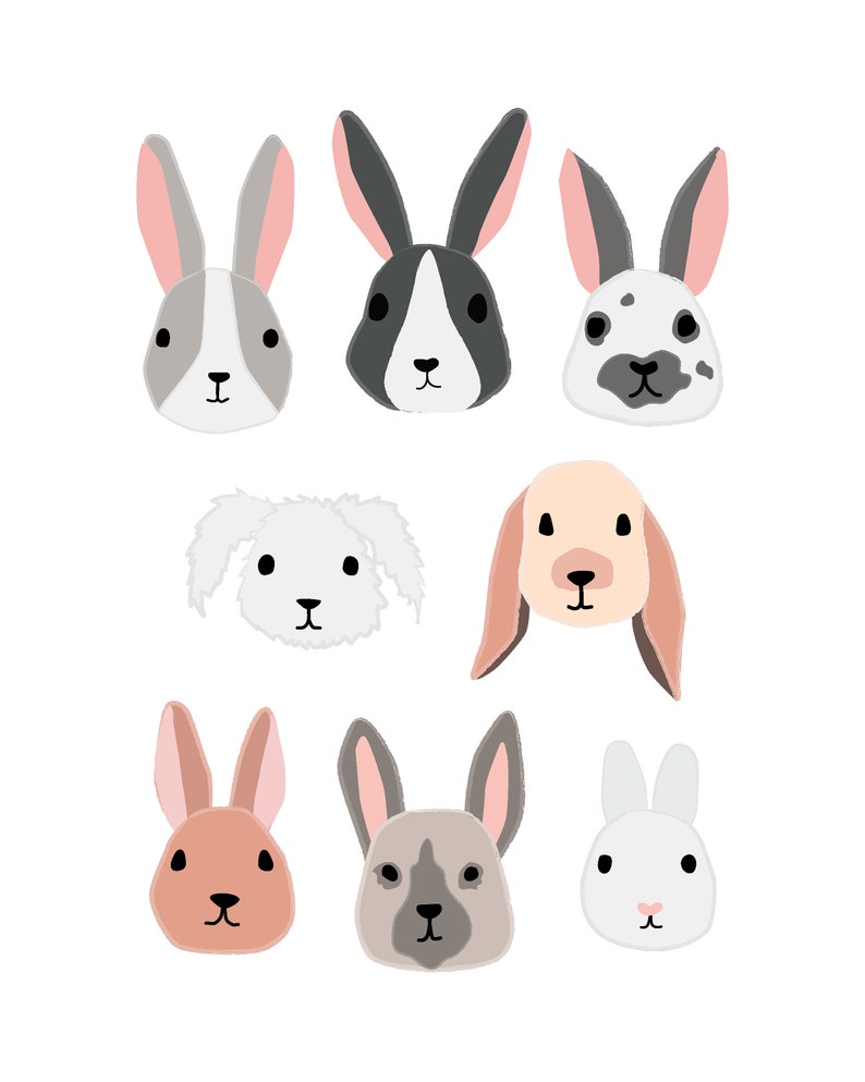 Bunny Rabbit Faces Illustrations Art for Party and Wall - Etsy