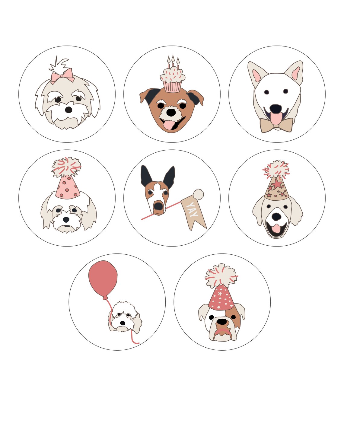 Birthday Puppy Circles - Pink - for Banner, Cupcake Toppers and Tags - Etsy