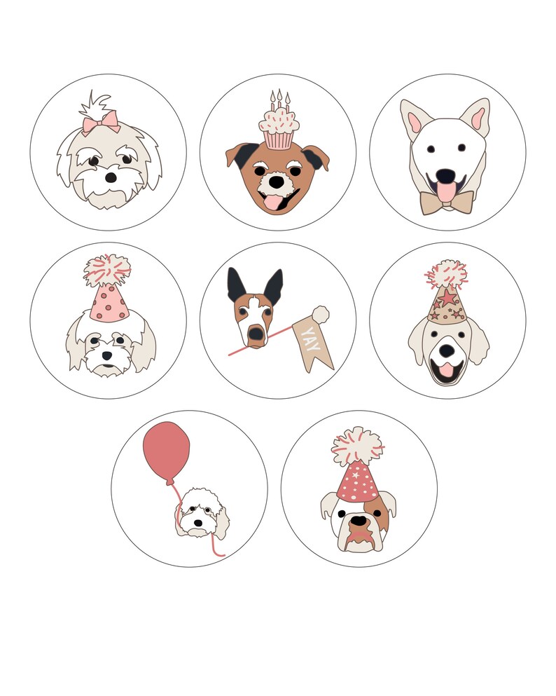 Birthday Puppy Circles Pink for Banner Cupcake Toppers - Etsy