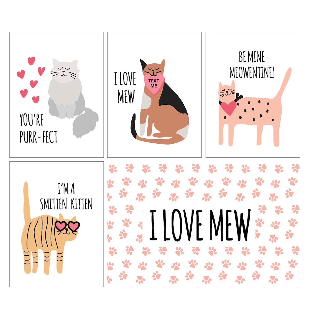 I Love Mew Kitty Cat Printable Valentine Cards - Etsy