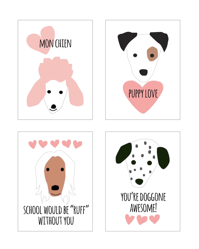 Pink Puppy Dog Printable Valentine Cards | Etsy