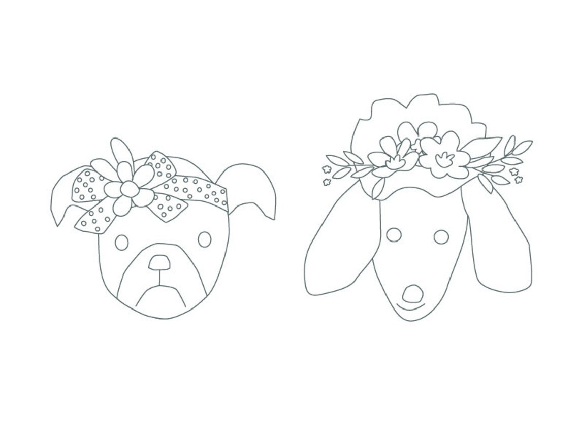 Flower Puppies Coloring Pages 5x7 - Etsy
