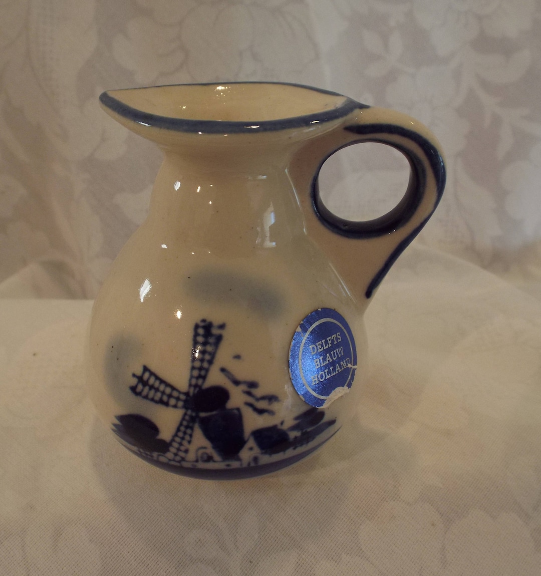 Delft Blue Pitcher Blue and White Hand Painted Windmill Small Pitcher ...