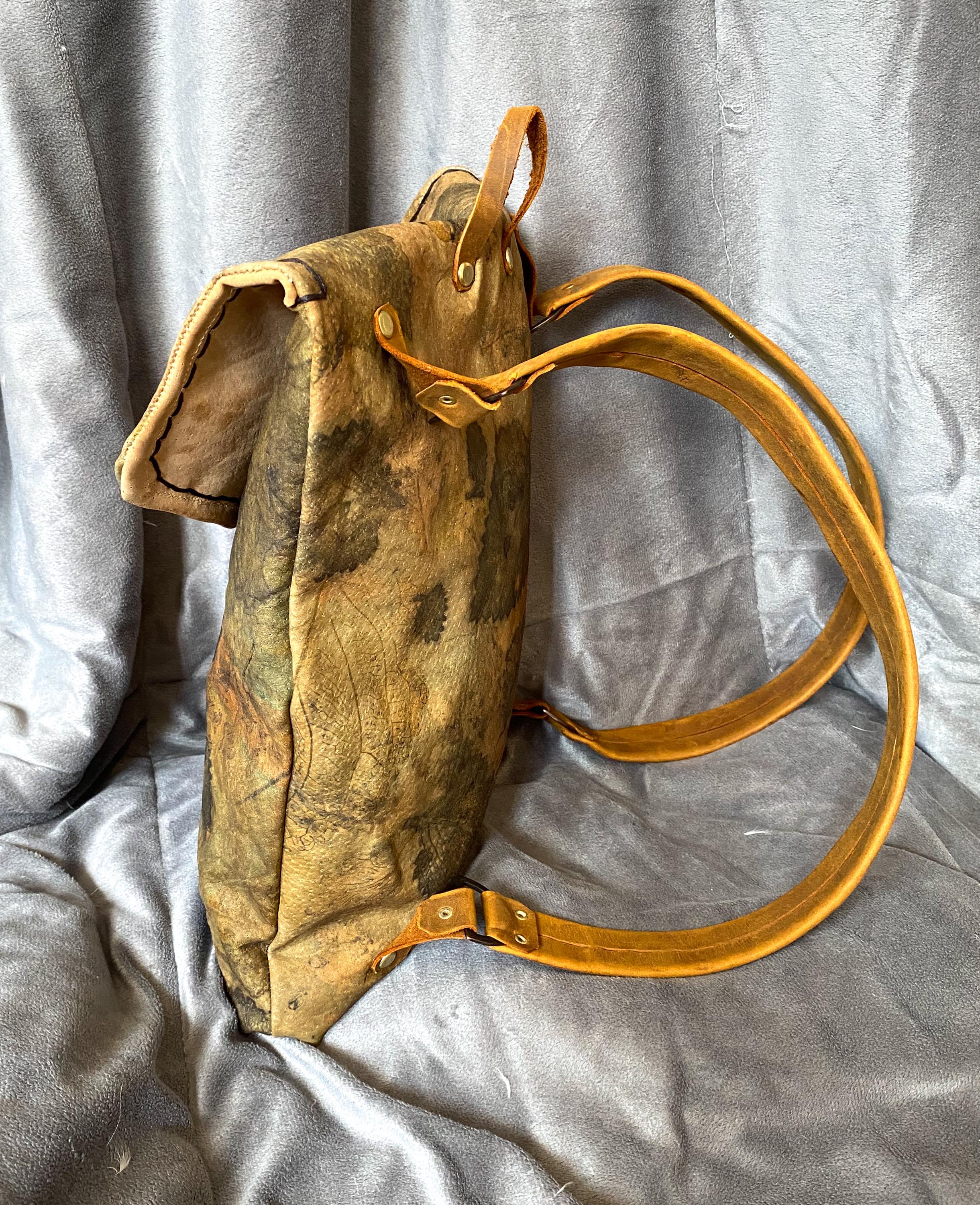 Green Leather BACKPACK With Natural Leaves BOTANICAL PRINTING Pattern ...