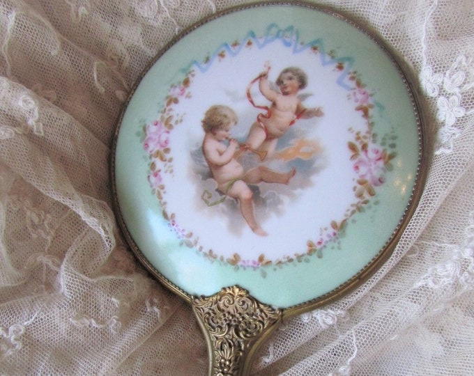 Antique Cherubs Angels Hand Vanity Mirror With Pink Roses - Etsy