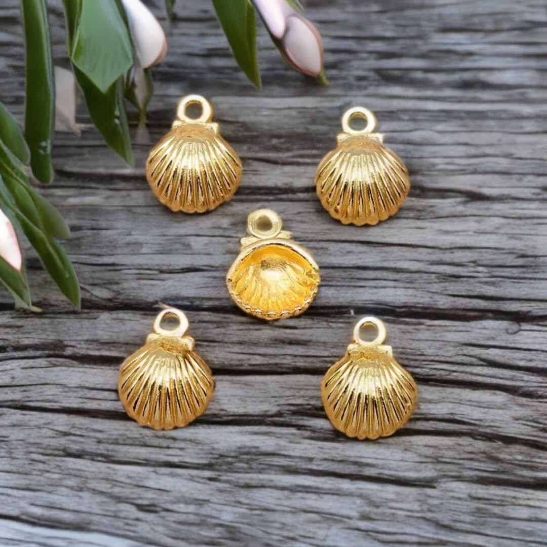 12 Tiny Gold Seashell Charms Mini Scallop Shell Charms Mini Beach ...