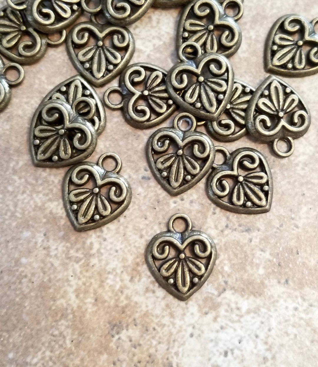 10 Lovely Small Heart Charms Bronze Cut Out Design Filigree Heart ...
