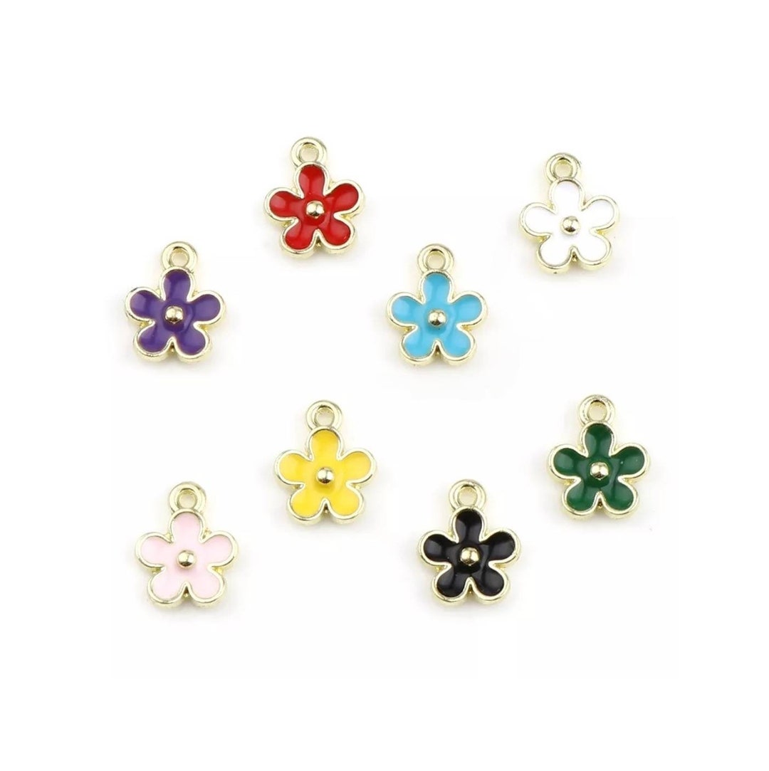 10 Teeny Tiny Enamel Flower Charms Mini Colorful Flower Charms Enameled ...