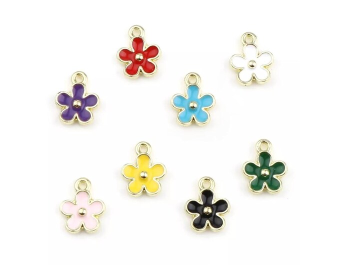 10 Teeny Tiny Enamel Flower Charms Mini Colorful Flower Charms Enameled ...