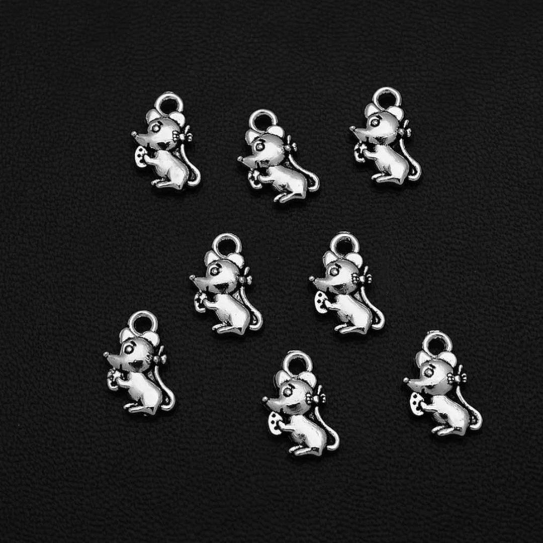 12 Tiny Mouse Charms Mini Mice With Cheese Some Shipments Darker Silver ...