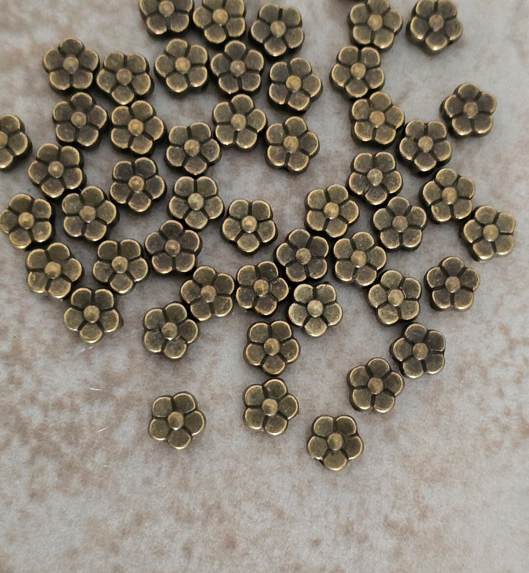 22 Tiny Bronze Flower Spacer Beads Bracelet Beading Charms Sweet ...