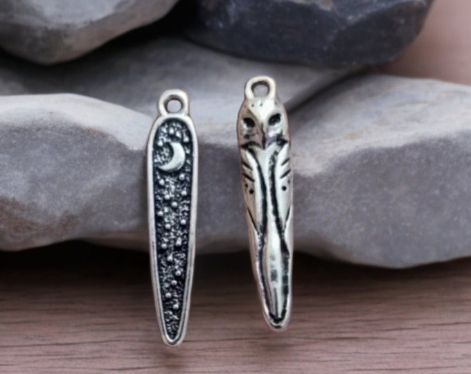 Owl Charms Long Owl Dangle Charms With Night Sky Design on Back Nature ...