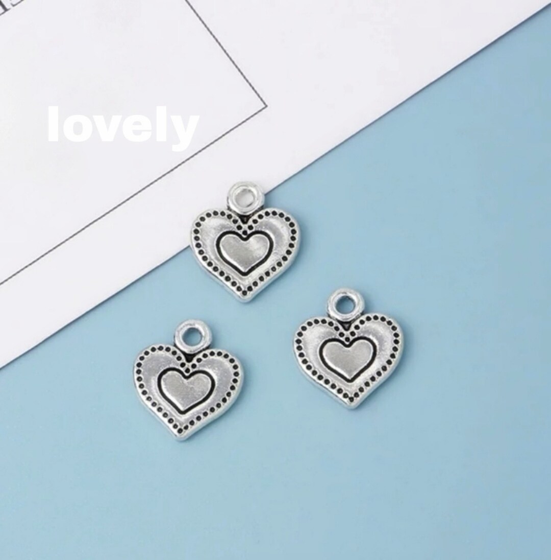 10 Darling Mini Heart Charms Little Stamped Hearts Double Sided ...