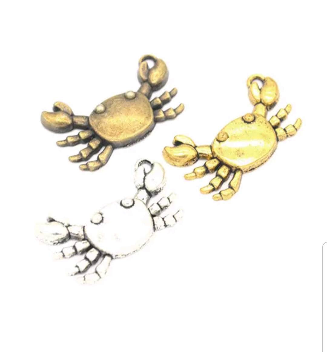 6 Crab Charms 2 Silver Bronze and Antique Gold Crabs Beach Charm ...