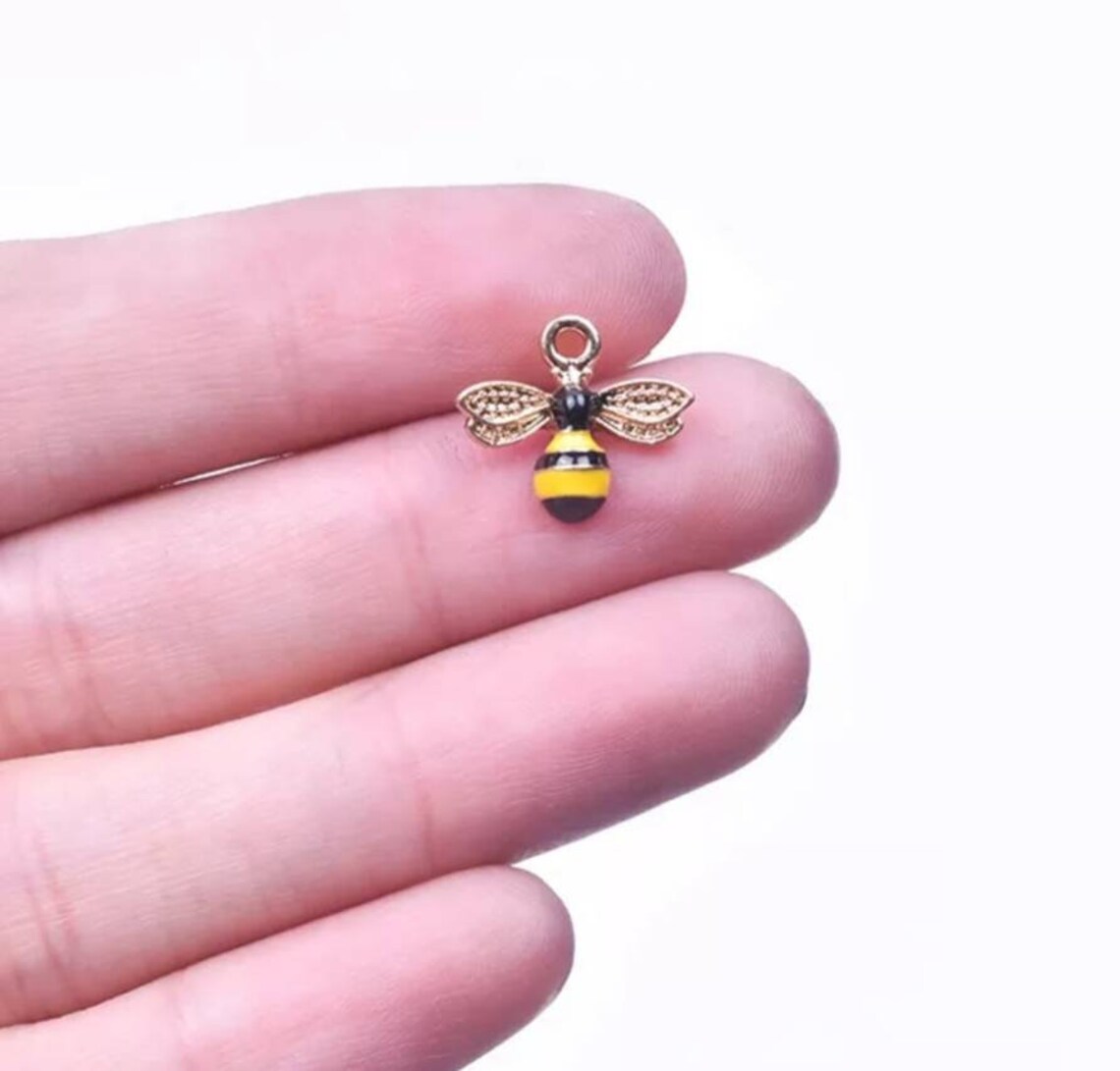 Tiny Enamel Bee Charms Mini Bee Charms Gold Black and Yellow Bee Charms ...