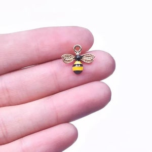 Tiny Enamel Bee Charms Mini Bee Charms Gold Black and Yellow Bee Charms ...