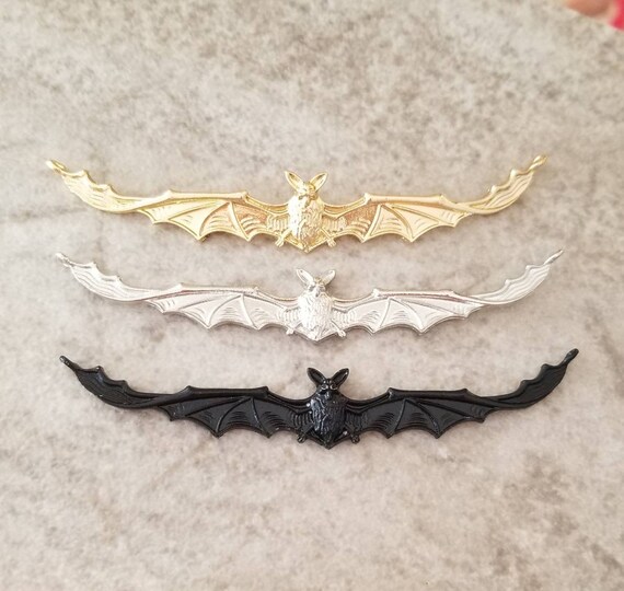 Large Bat Connector Long Bat Pendants With 2 Loops Black Gold - Etsy