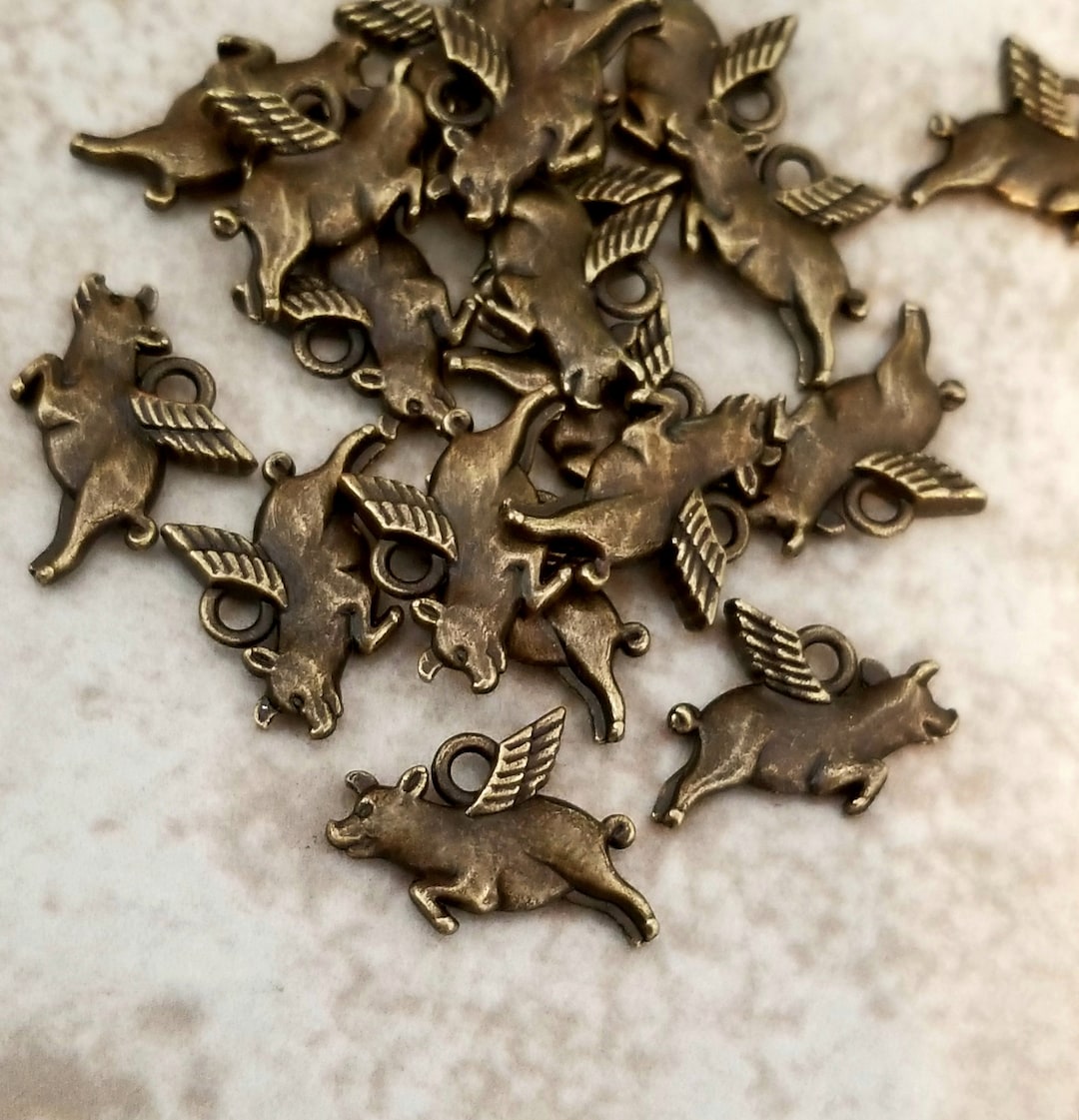 Bronze Flying Pig Charms When Pigs Fly Accomplish the Impossible ...